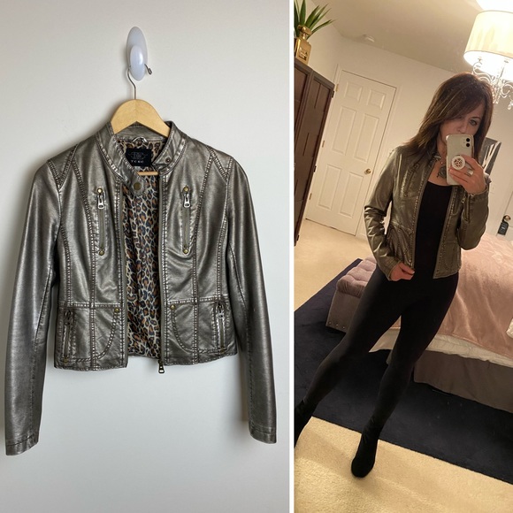 TCEC | Jackets & Coats | Tcec Moto Faux Leather Jacket Shiny Metallic ...